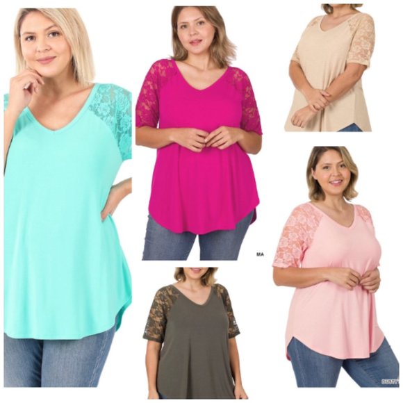 Tops | Womens Plus V Neck Lace Sleeve Detailed Top | Poshmark